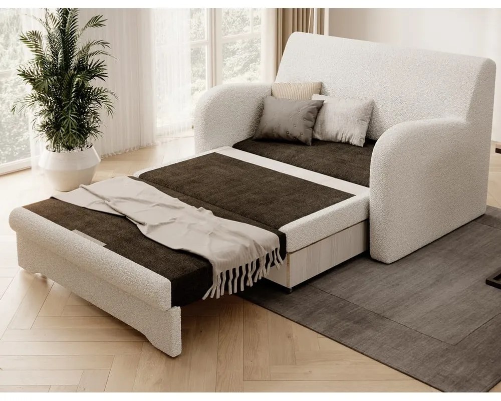 Bílá rozkládací/s úložným prostorem pohovka z textilie bouclé 130 cm Ario - II. jakost – ELTAP