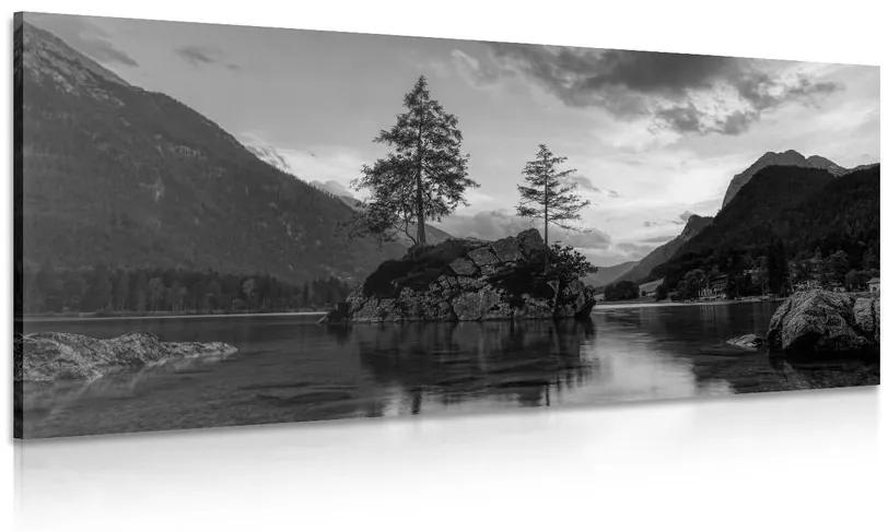 Obraz černobílá horská krajina u jezera Varianta: 120x60