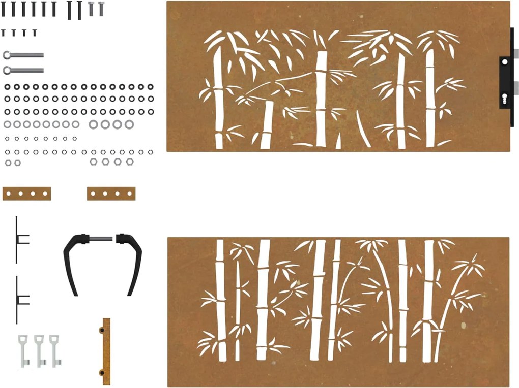 Zahradní branka 85 x 100 cm corten ocel bambusový design 153233