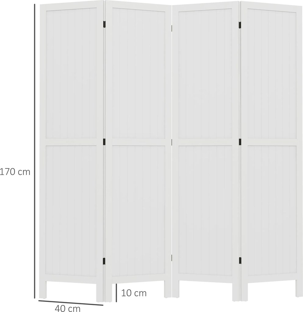 HOMCOM Dřevěné Předěly do Interiéru Skládací 4 Panely Dřevo 160 x 170 cm Bílá