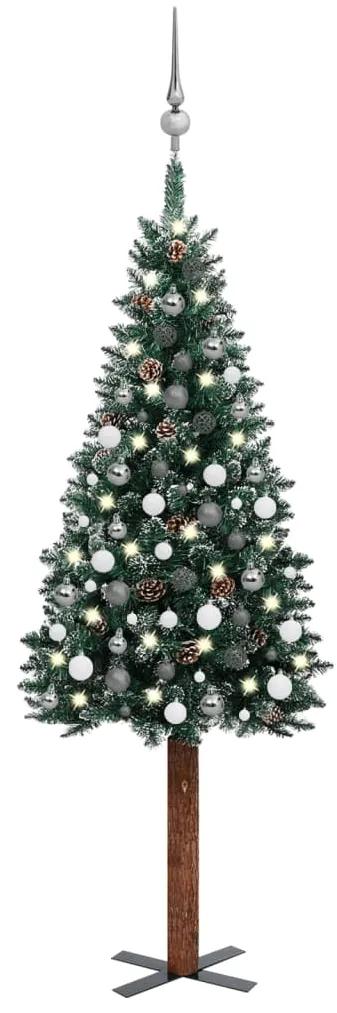 3077912 vidaXL Úzký vánoční stromek s LED diodami a sadou koulí zelený 180 cm