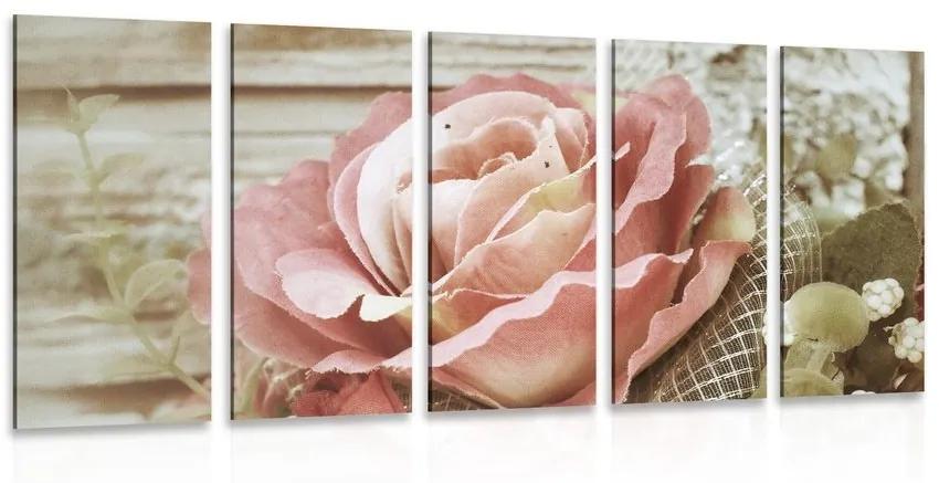 5-dílný obraz elegantní vintage růže - 100x50 cm