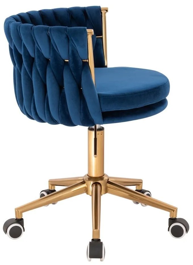LuxuryForm DESIGN Otočná židle LYON VELUR na zlaté podstavě s kolečky - modrá