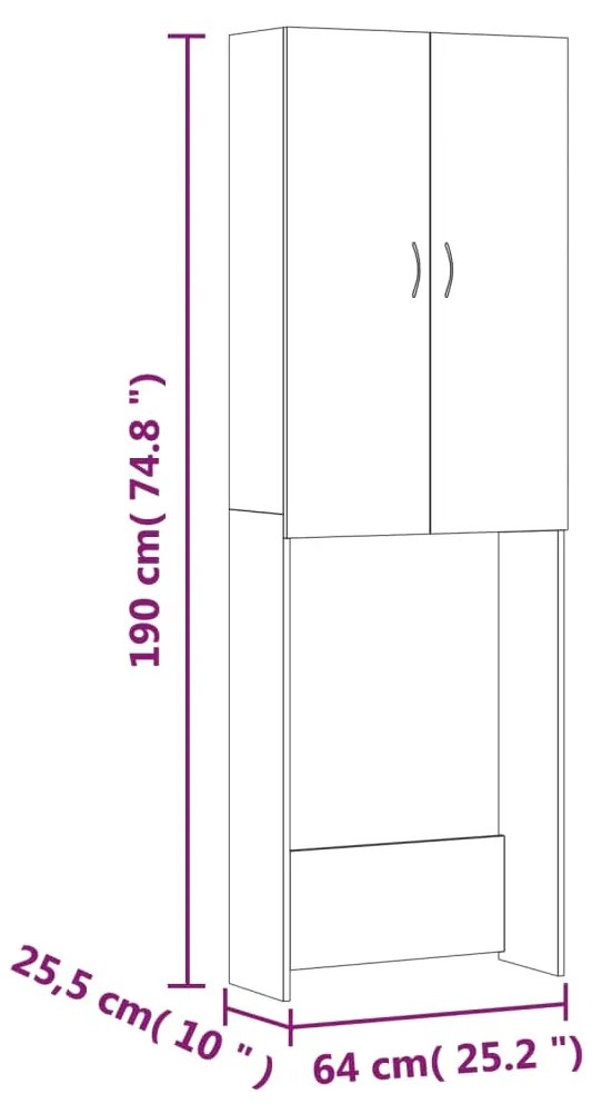 Skříňka nad pračku dub sonoma 64 x 25,5 x 190 cm - Default Title