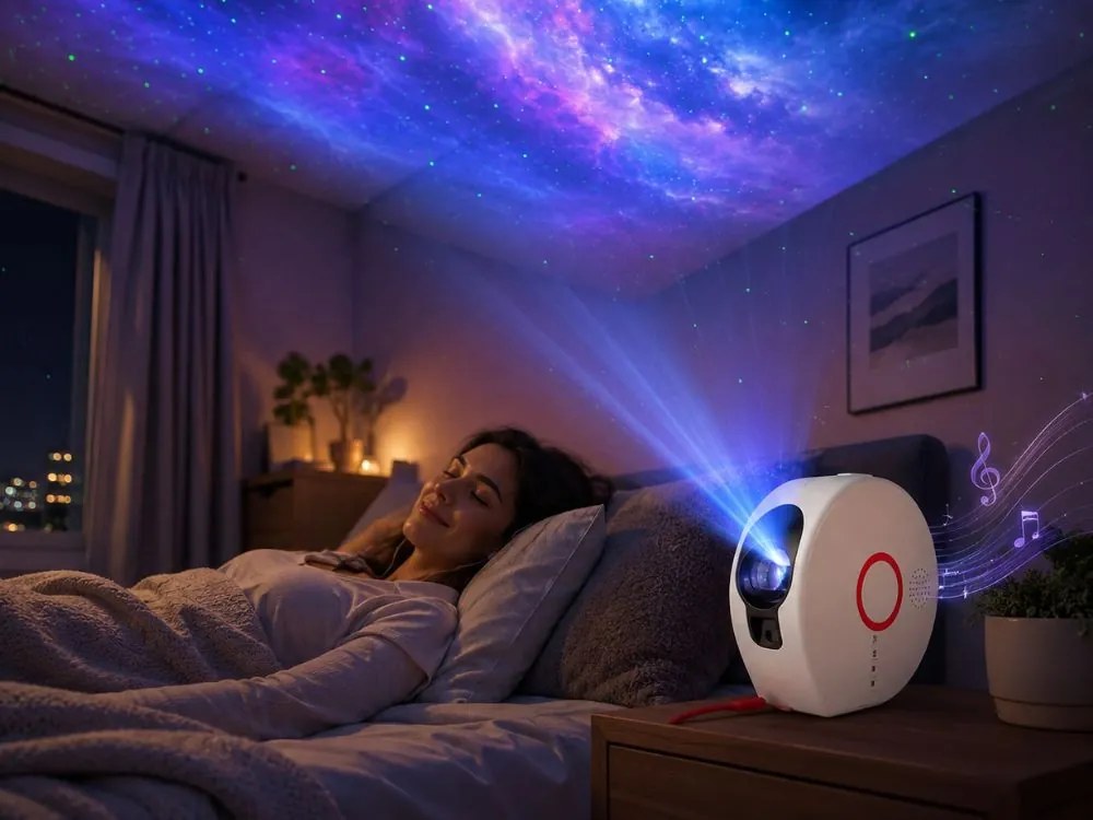 Verk Group Led projektor hvězd galaktický s bluetoothem, reproduktorem, dálkovým ovládačem a noční svítilnou