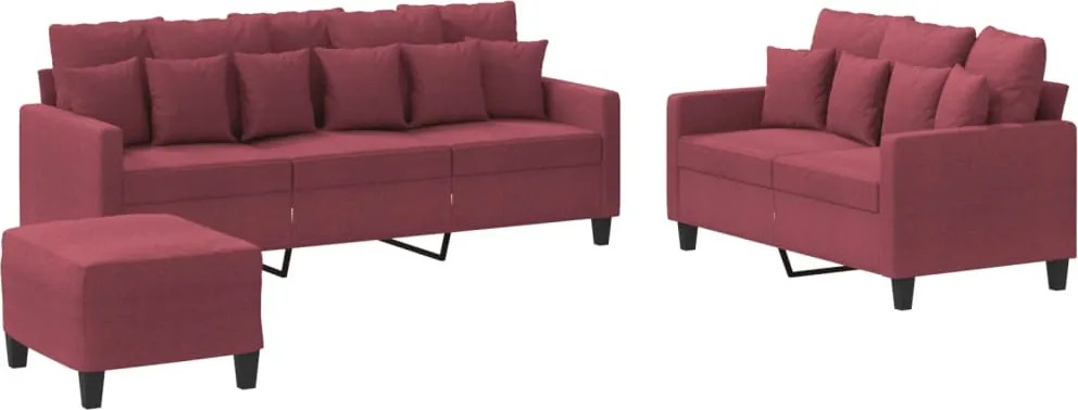3dílná sedací souprava s poduškami vínová textil 3201678