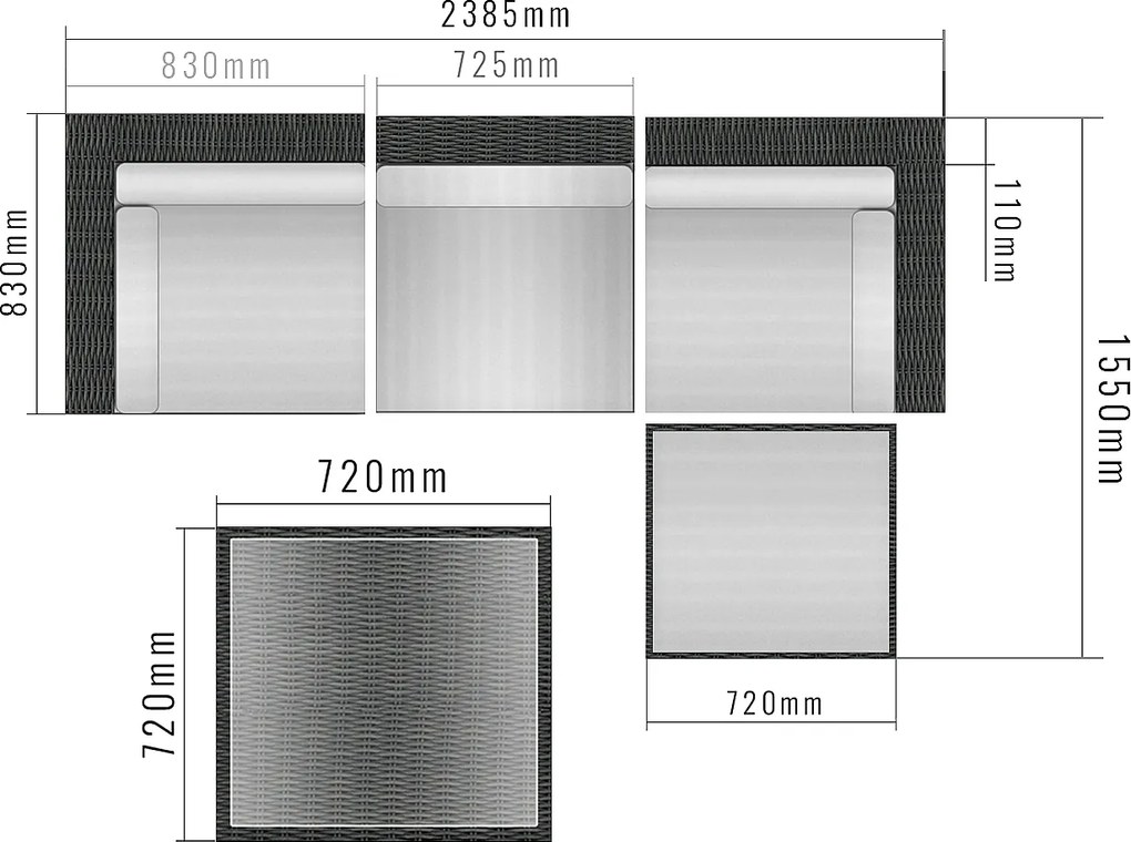 DEOKORK Ratanová variabilní sestava SEVILLA  pro 3-4 osoby (antracit)