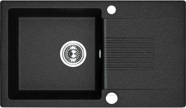 Laveo Celia, 1-komorový granitový dřez 760x440x185 mm s dlouhým odkapávačem, černá, LAV-SBC_711T