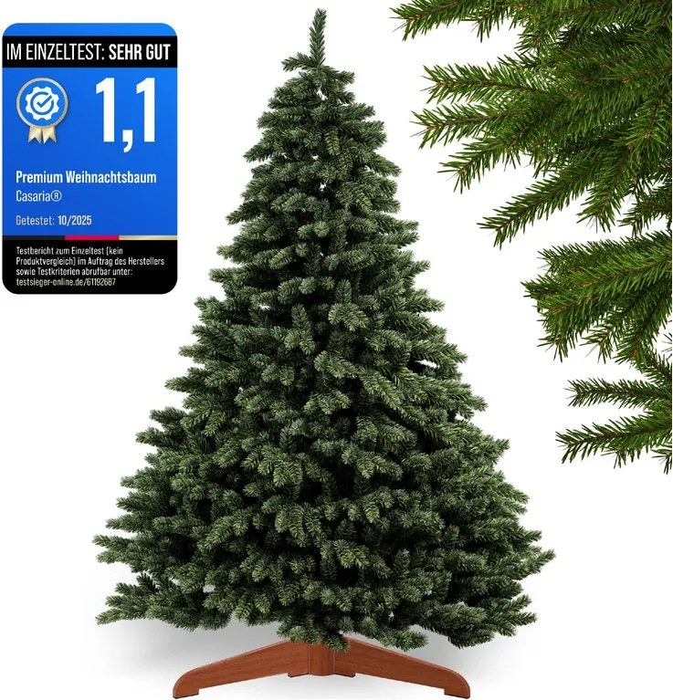 Umělý Vánoční stromek Premium 180cm s Světelný řetěz dřevěný stojan FSC®