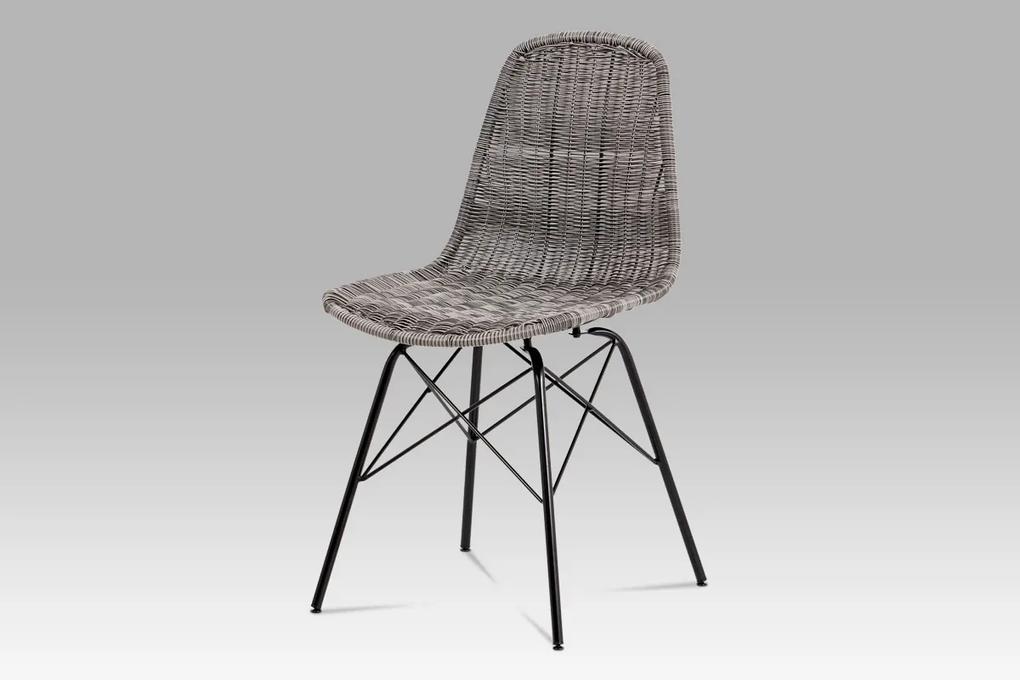 Artium Jídelní židle kov černá / UMĚLÝ ratan šedý - SF-822 GREY