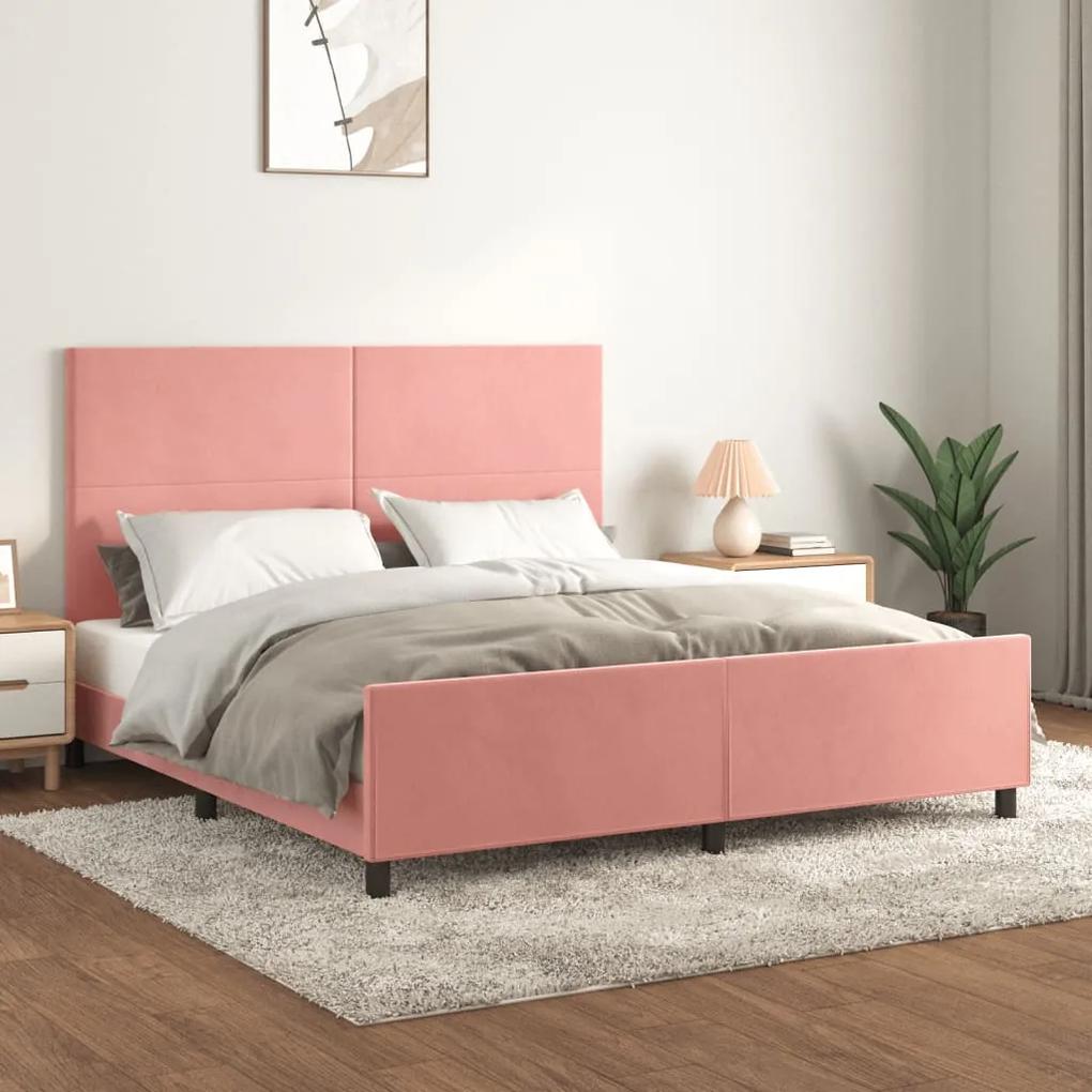 vidaXL Rám postele s čelem růžový 160x200 cm samet