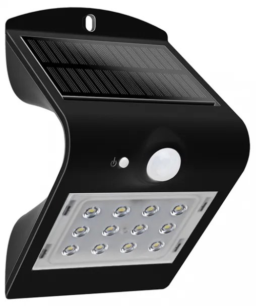 ACA Lighting LED solární svítidlo se senzorem pohybu 2W/4000K/220Lm/IP65/Li-on  3,7V/1200mAh, černé