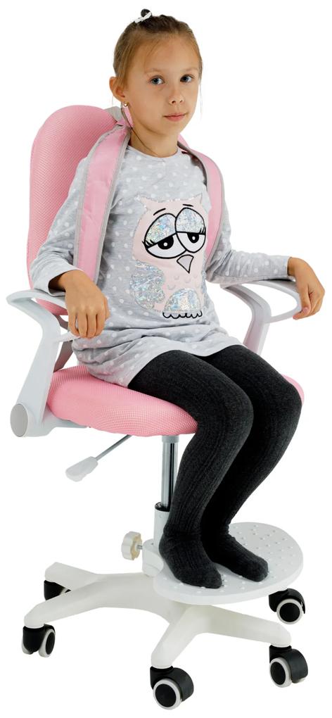 Rostoucí dětská židle ANAIS s podnoží a popruhy, síťovaná látka růžová, plast bílý