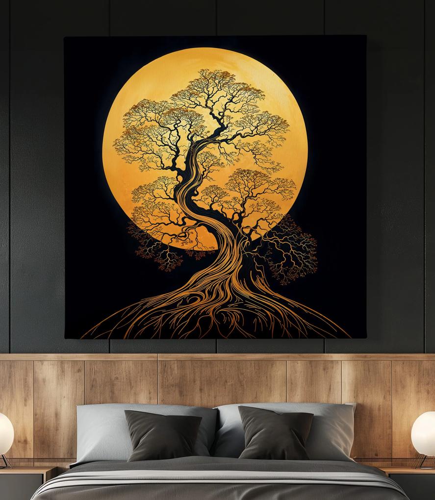 Obraz na plátně - Strom života Zlatý dub FeelHappy.cz Velikost obrazu: 100 x 100 cm