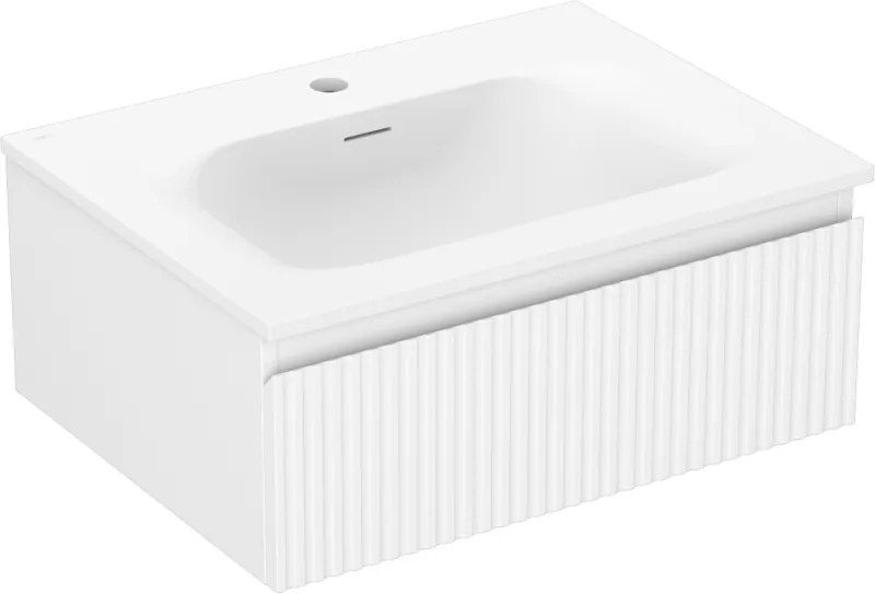 Mexen Rivel, koupelnová skříňka 60 cm s umyvadlem Vela, 1 zásuvka, drážkovaná, bílá matná, 91A20-06023-1-BF01-W23M01