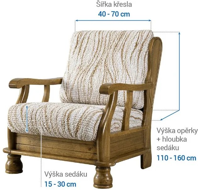 Bielastické potahy UNIVERSO NOVÉ žíhané béžové křeslo s dřevěnými rukojeťmi (š. 40 - 70 cm)