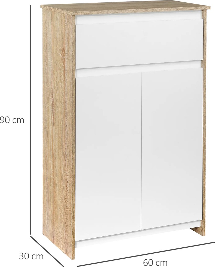 Kleankin Příruční skříňka do koupelny s 1 zásuvkou a 2 dveřmi - Koupelnový úložný kabinet pro obývací pokoj, koupelnu, ložnici - Moderní styl - Proti…