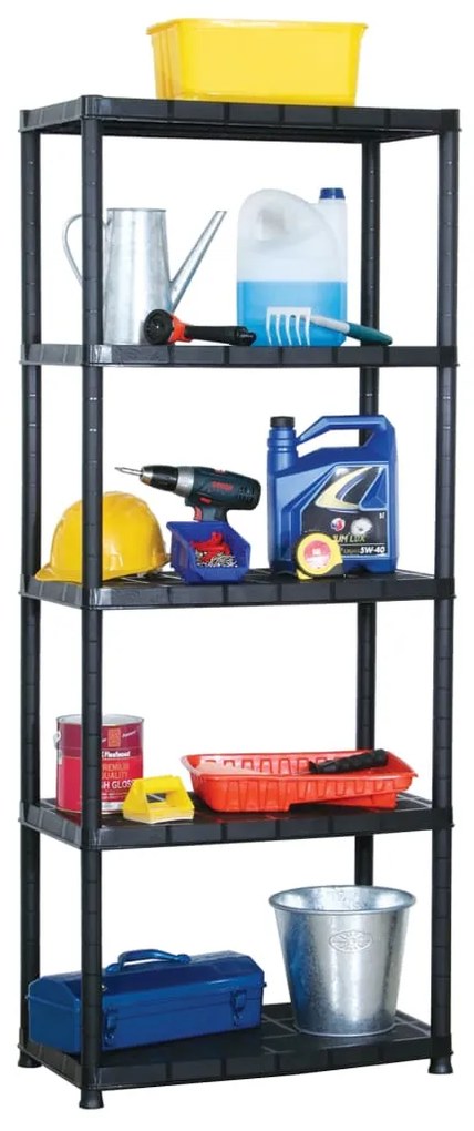 Úložný regál 5patrový černý 71 x 38 x 170 cm plast 147684