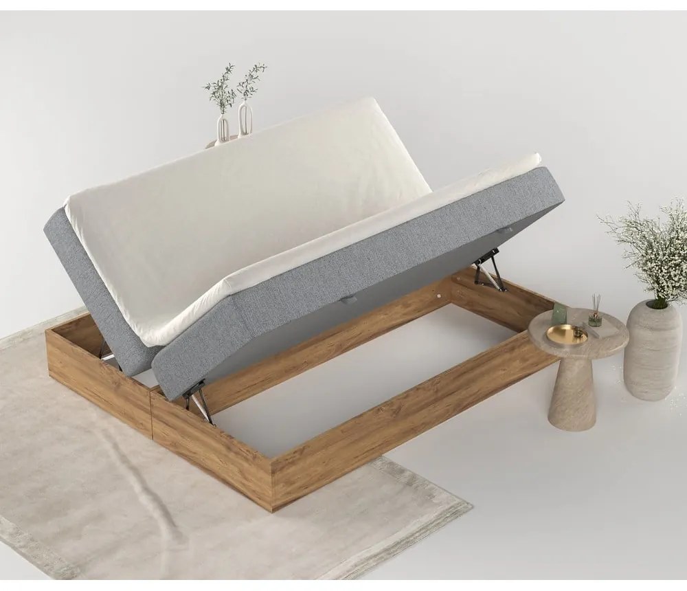 Boxspring postel s úložným prostorem v šedo-přírodní barvě 140x200 cm Faro – Maison de Rêve