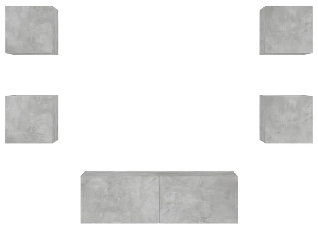 5dílná obývací stěna s LED osvětlením betonově šedá - Default Title