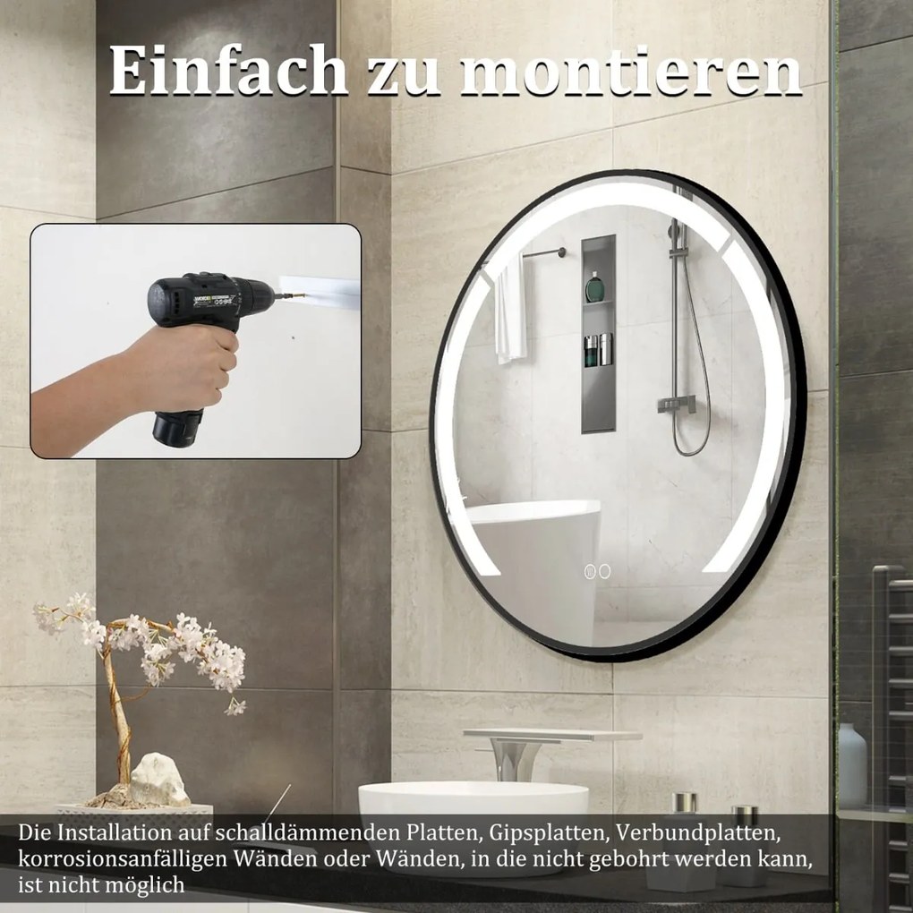 Costway 60 cm kulaté koupelnové zrcadlo s LED světlem