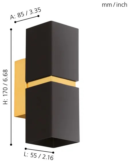 Eglo 64798 - LED Nástěnné svítidlo PASSA PRO 2xGU10/3,3W/230V 3000K černá/zlatá