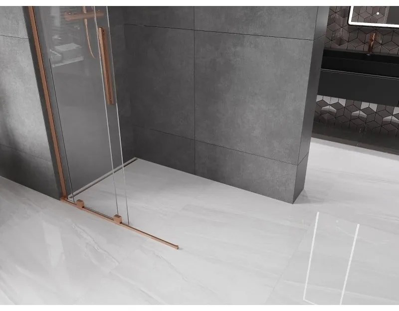 Mexen Velar L, posuvná sprchová zástěna Walk-in 120 x 200 cm, 8mm čiré sklo, měděná matná, 871-120-003-03-65