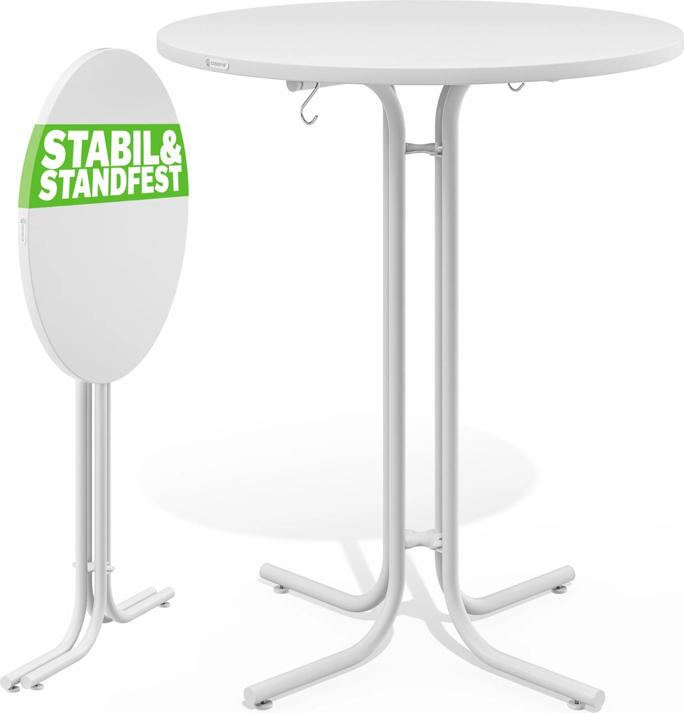 Barový stolek bílý Ø80x110cm skládací venkovní výškově nastavitelný až 100kg