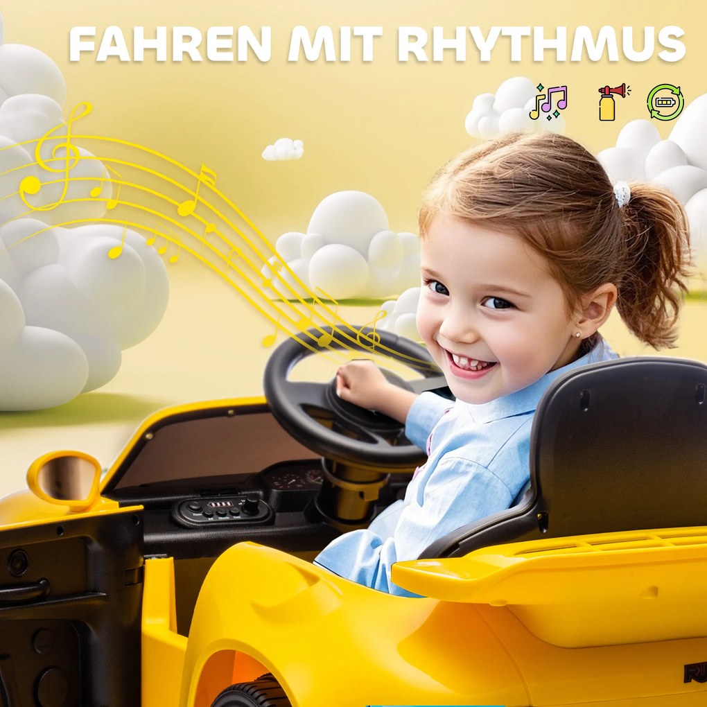 AIYAPLAY dětské elektrické auto, 12V dětské auto s dálkovým ovládáním, jemný start, MP3 přehrávač, LED světla, klakson, ukazatel energie, žlutá