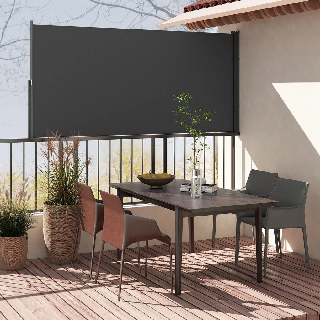 Outsunny Skladací Zahradní Boční Markýza 3m x 1,4m Hliník Polyester Anti-UV Vysokohustotní 180 g/m² Tmavě Šedá