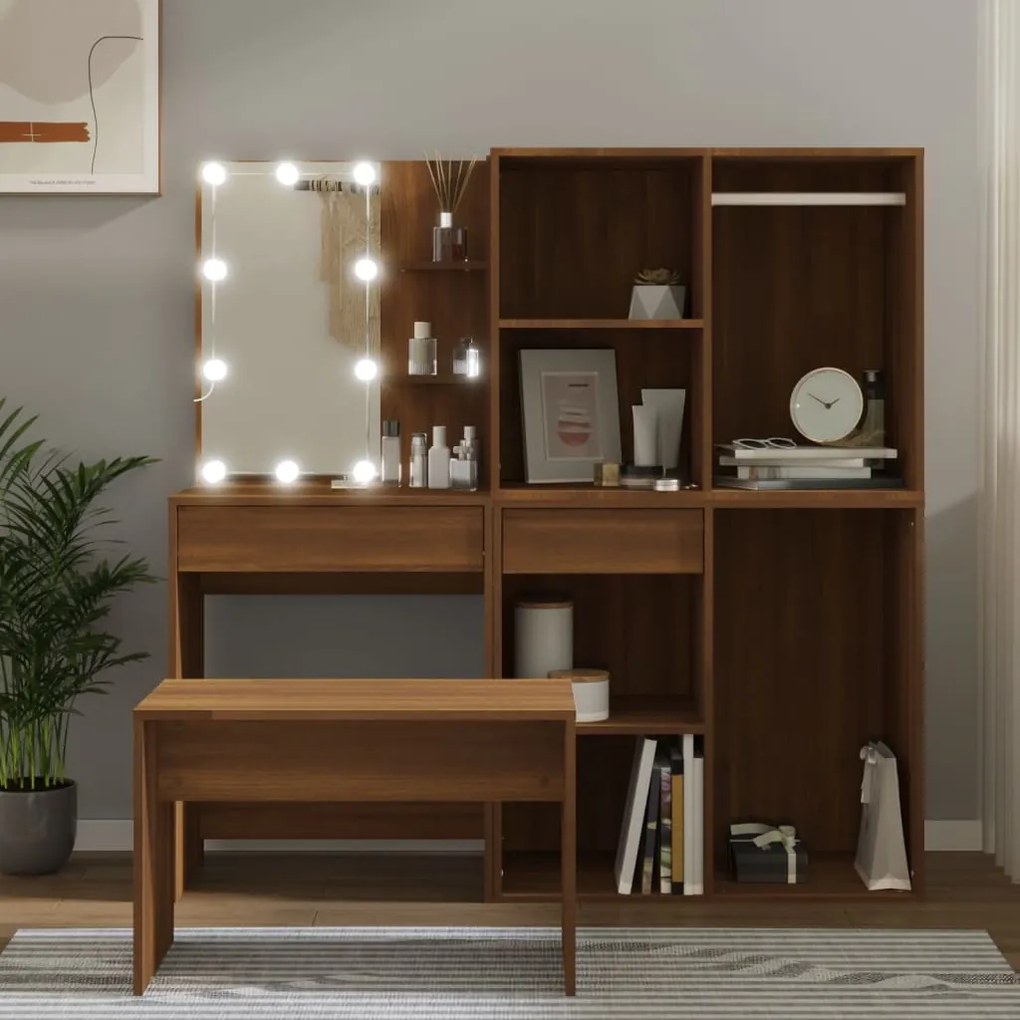 Toaletní Stolek Sada S Led Kompozitní Dřevo