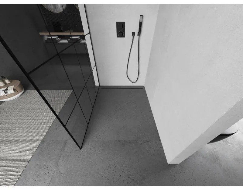 Mexen Kioto, sprchová zástěna Walk-In 130 x 200 cm, 8mm čiré sklo černý vzor, grafitový profil, 800-130-101-95-77