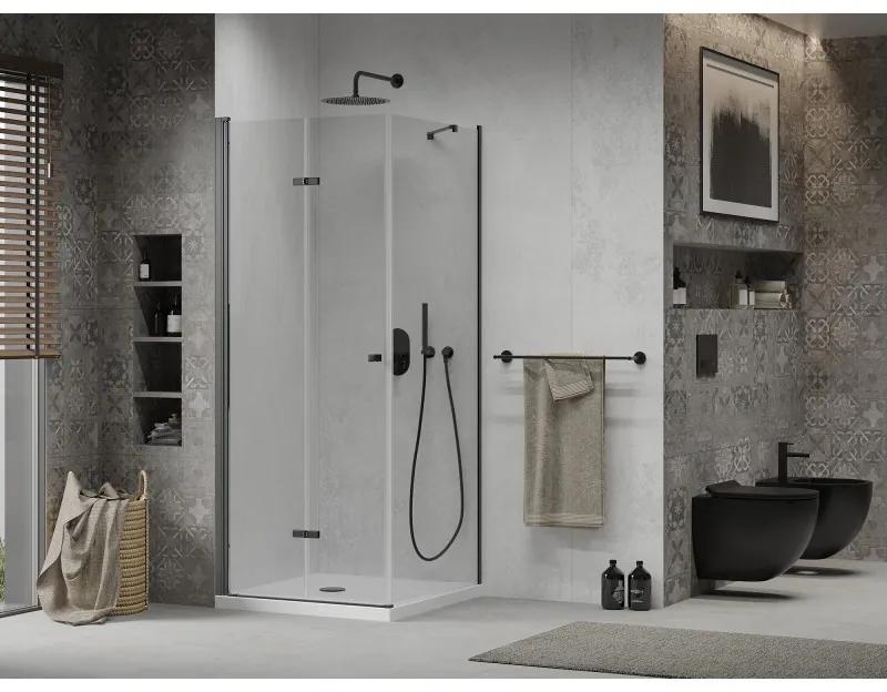 Mexen Lima skládací sprchový kout 90 x 90 cm, Průhledné, Černá + sprchová vanička Flat, Bílá - 856-090-090-70-00-4010B