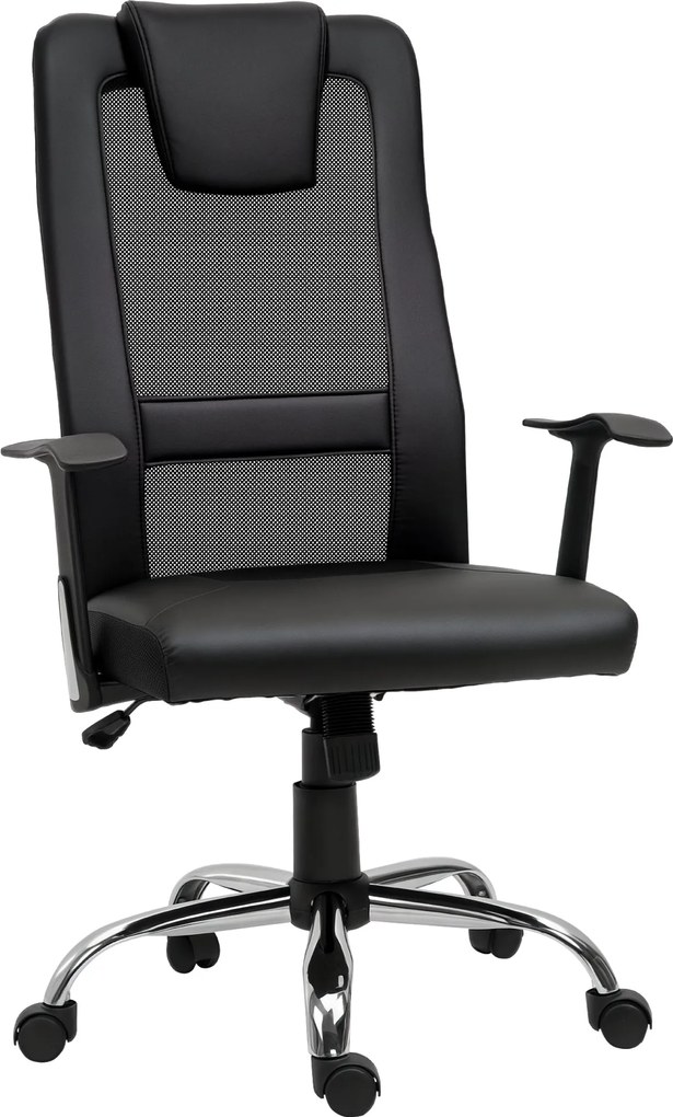 Otáčecí kancelářská židle Vinsetto s výškovým nastavením, ergonomická PU černá 66 x 73 x 108-118 cm | Aosom