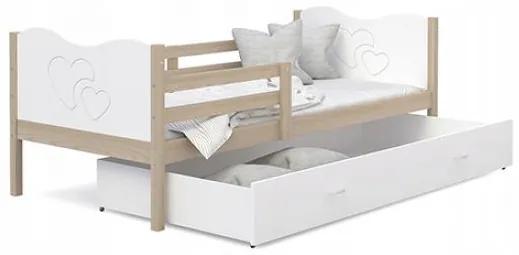 Dětská postel MAX P 80x160cm s borovicovou konstrukcí v bílé barvě s motivem srdíček