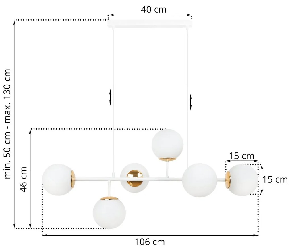 Závěsné svítidlo Florence 1, 6x bílé skleněné stínítko, W/G