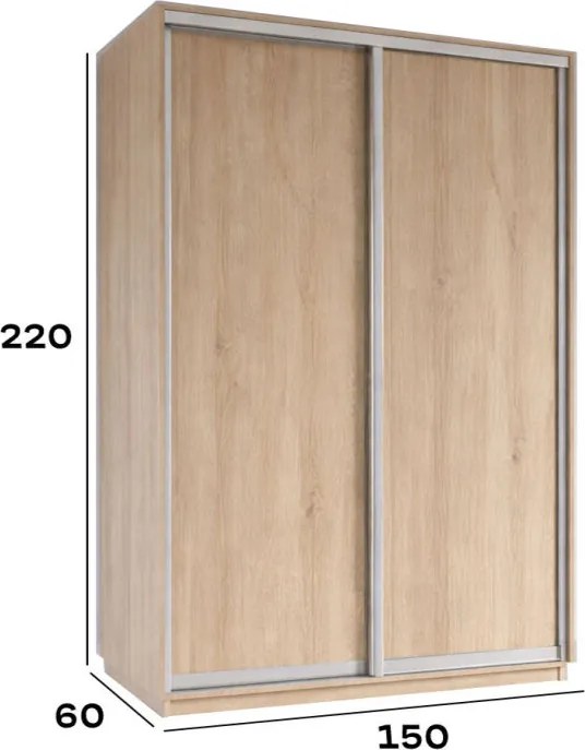 Skříň s posuvnými dveřmi 1500x2200x600 2LTD Dub Sonoma, profil stříbrný