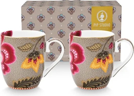 Pip Studio Blooming Tales sada 2ks hrnků 180ml, khaki (Sada 2ks květinových hrnků v dárkové krabičce)