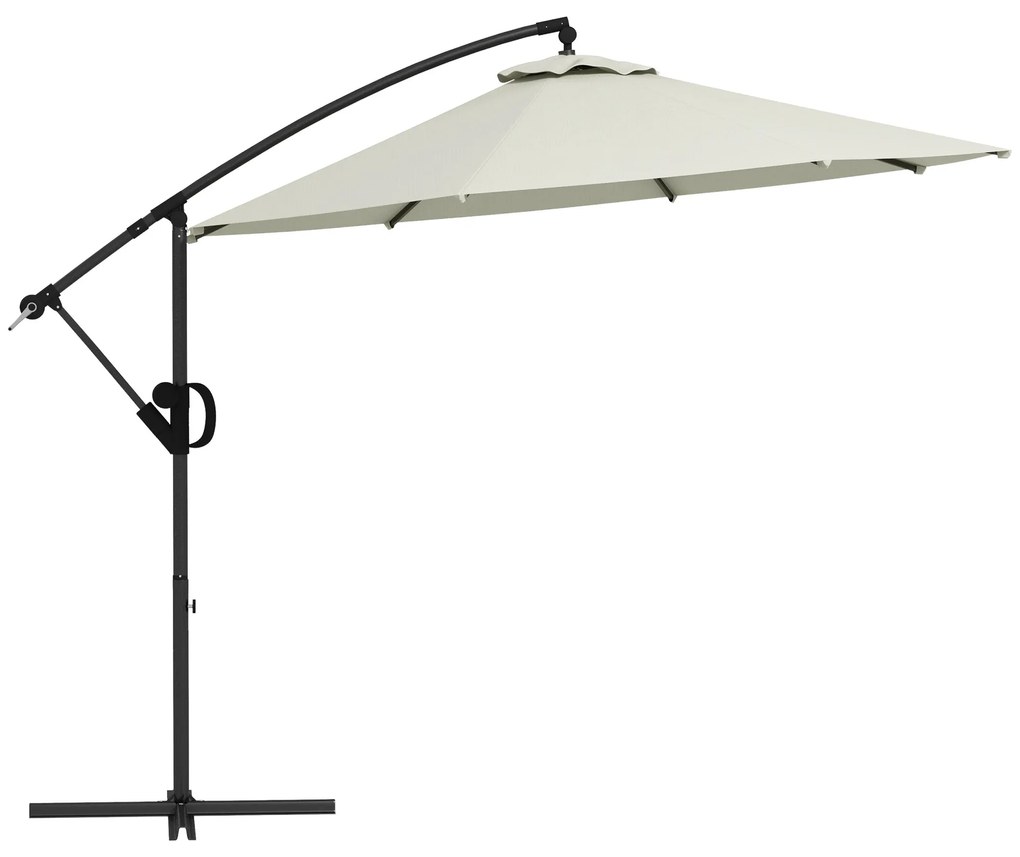 Konzolový slunečník Outsunny Ø293 x 260Hcm s kličkou a křížovým podstavcem, naklápěcí, odvětrávaný, 8 žeber, polyesterová krémová | Aosom.de