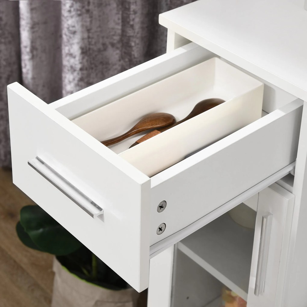 HOMCOM Moderní Jídelní Skříňka s Skříňkami a Zásuvkou, Úsporná Kuchyňská Skříň z Dřeva a Skla 60x40x95cm, Bílá