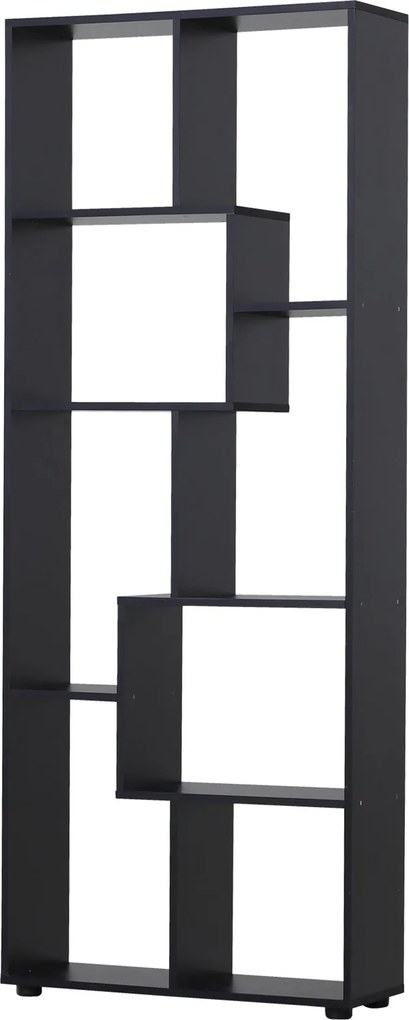 HOMCOM Knihovna v moderním zigzag designu 70L x 24W x 178H cm Dřevotříska Černá