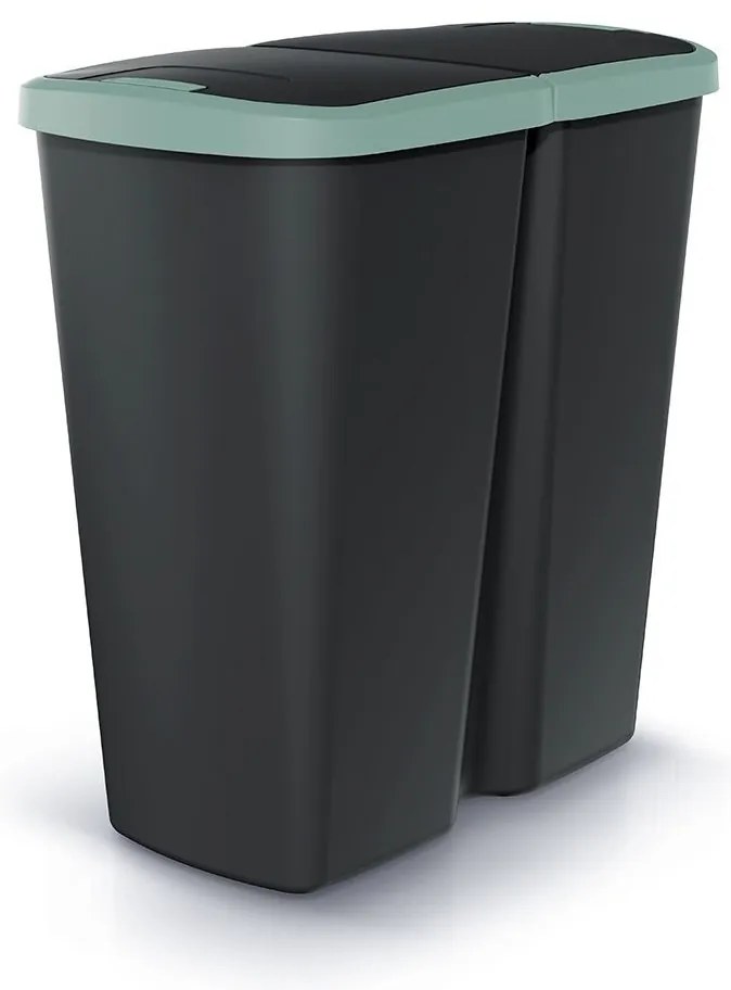 Odpadkový koš DUO černý, 45 l, zelená / černá