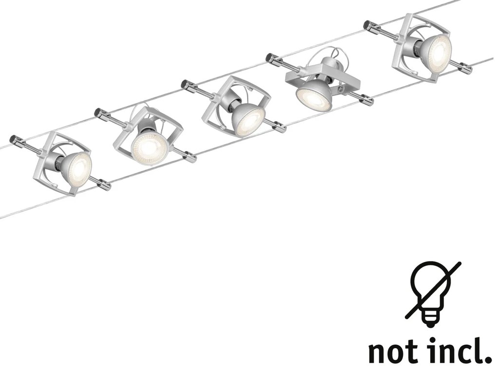 Paulmann 94133 Mac2, lankový systém, 5x max 10W LED 12V, matný chrom, 500cm