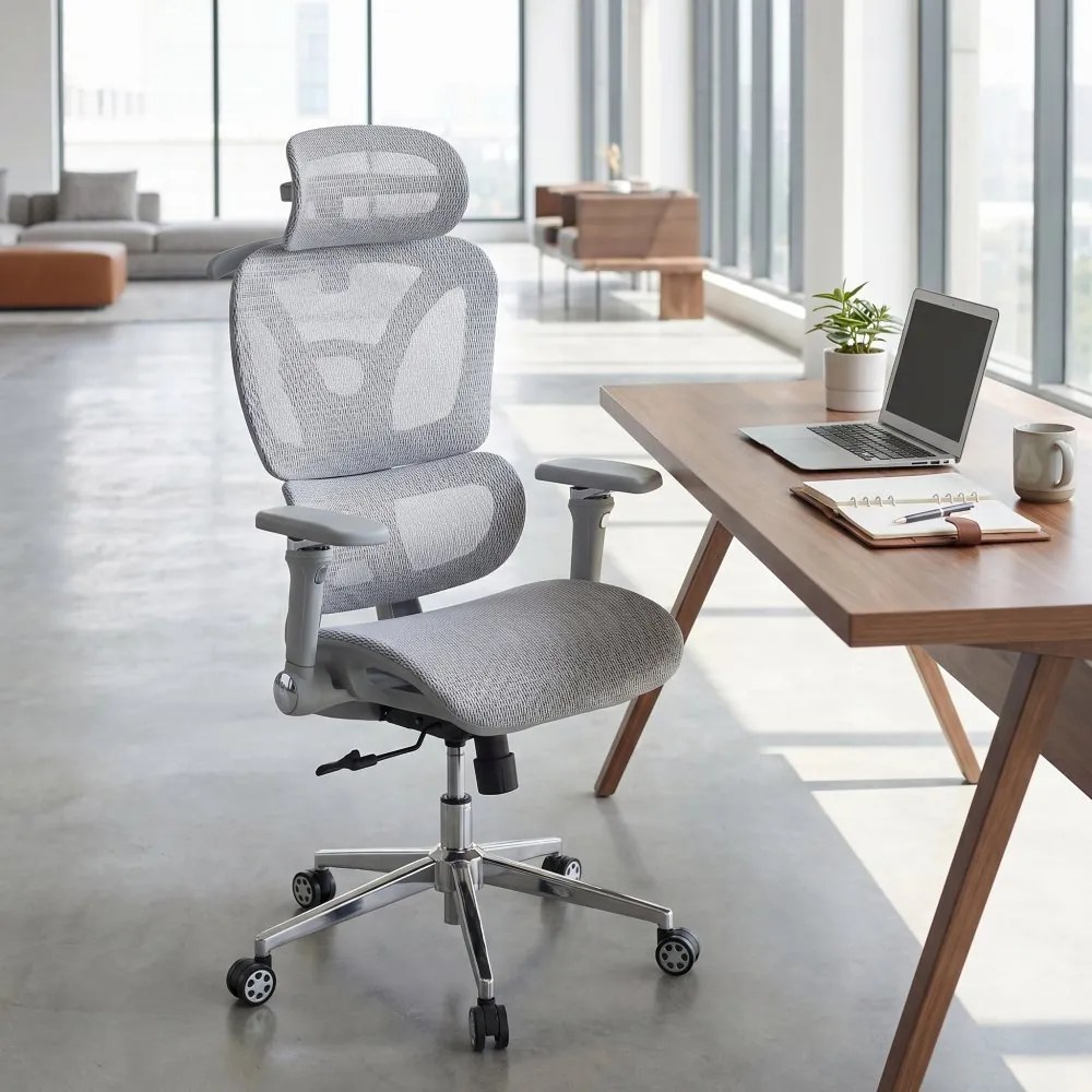 Kancelářská ergonomická židle PORTE — síťovina, šedá