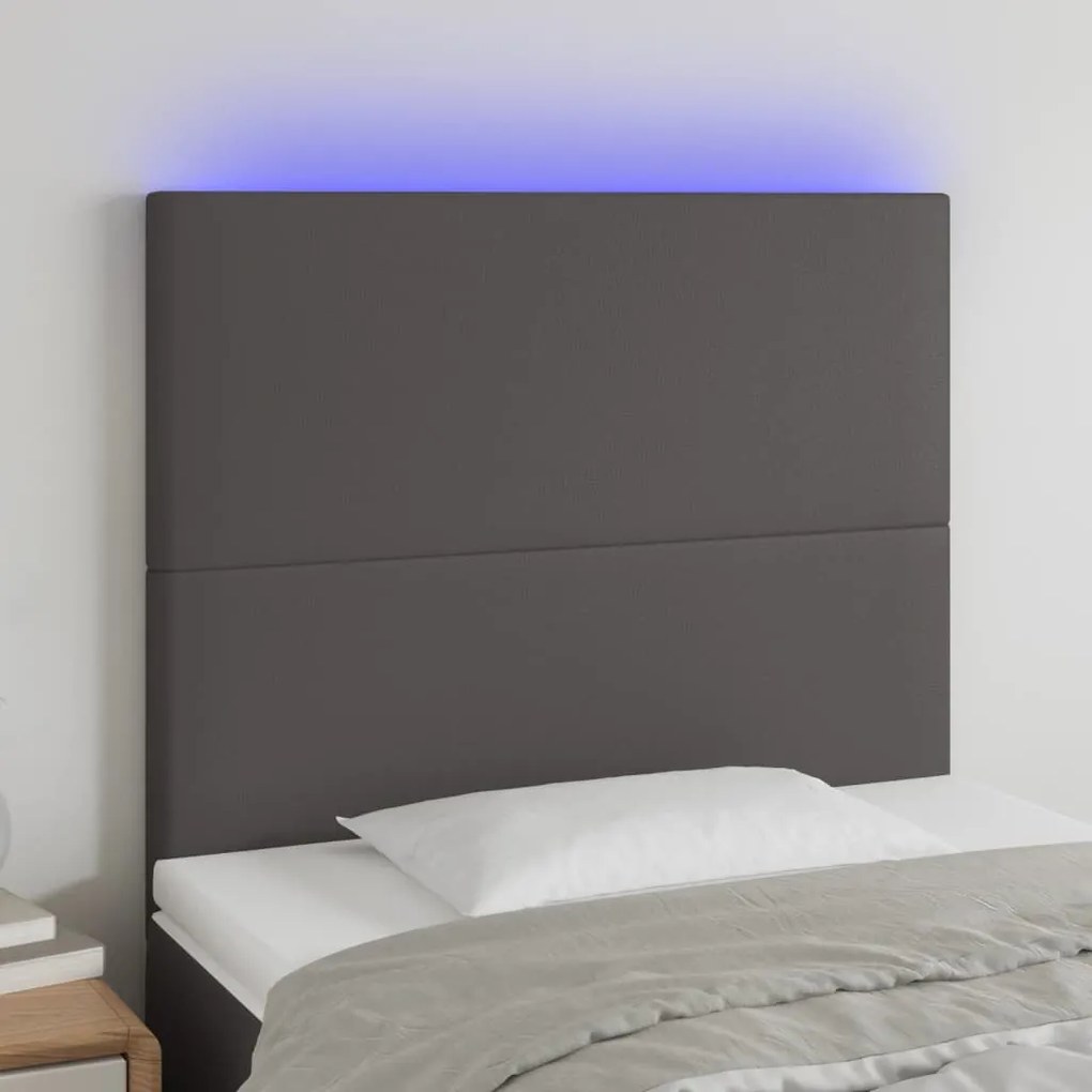 Čelo postele s LED šedé 100x5x118/128 cm umělá kůže 3122232