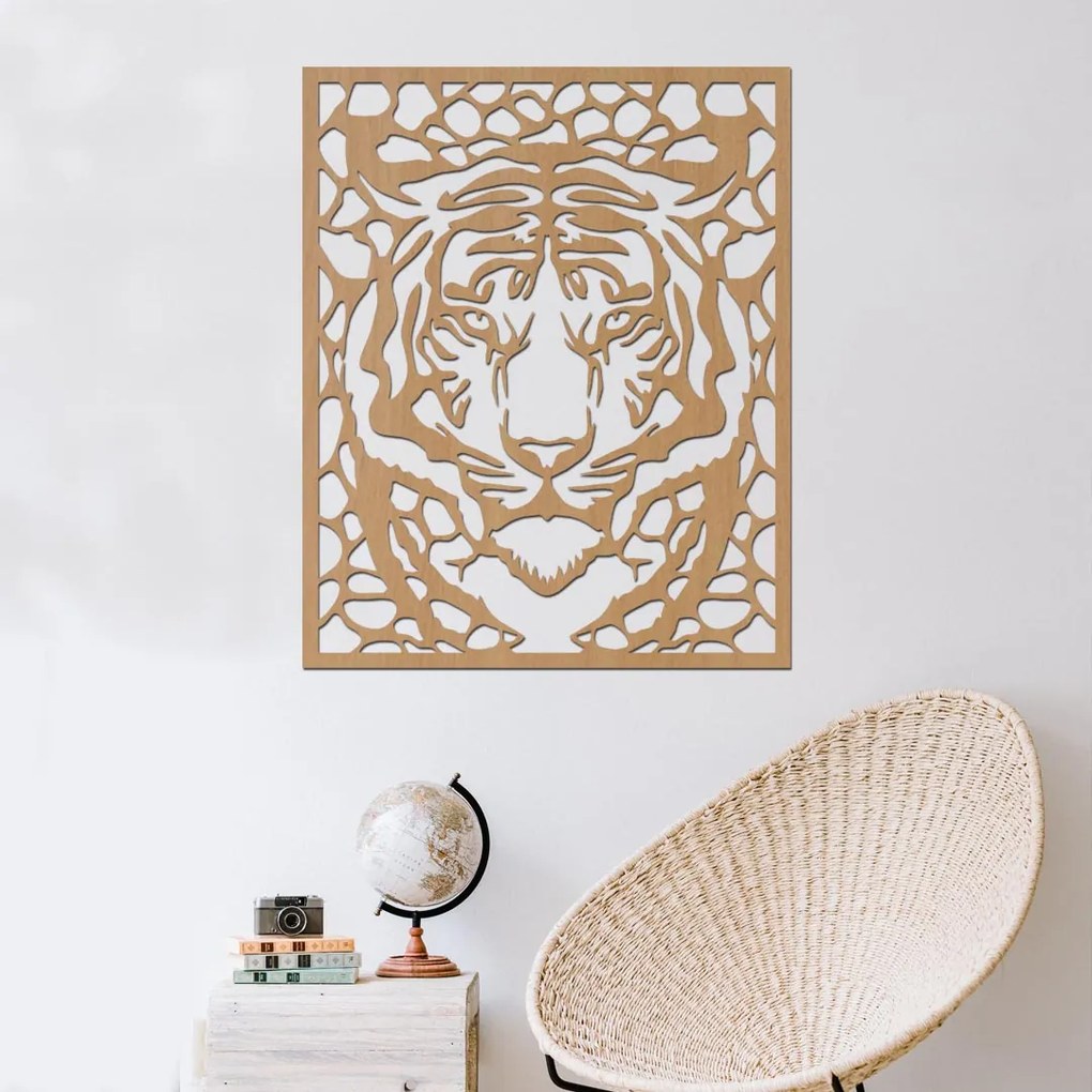dřevo života Dřevěná dekorace na zeď TIGER Zvolte rozměr (cm): 60x74, Zvolte barvu dekoru: Černá