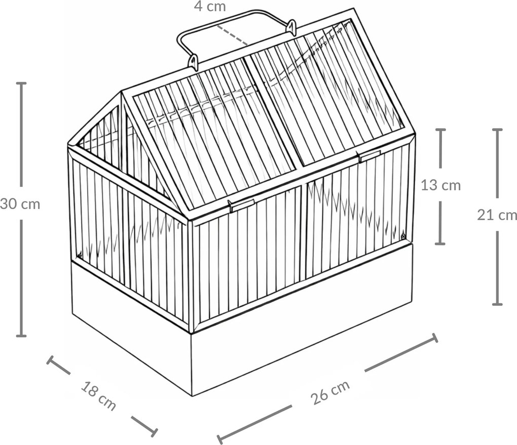 Mini skleník s kovovým rámem KALA, 30 x 26 x 18 cm