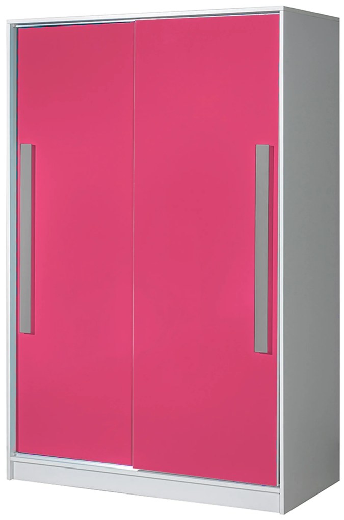 Šatní skříň s posuvnými dveřmi GULIVER 12 Domel 120/191/60 barva: bílý mat/růžový lesk/fialové úchyty