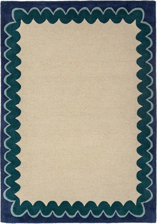 Ručně tkaný vlněný koberec v přírodní barvě/zelenomodrý 140x200 cm Wiggle Wool – Flair Rugs