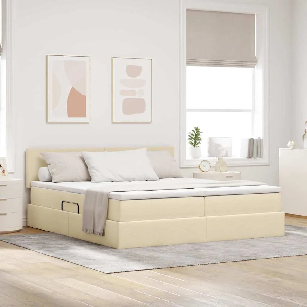 Postel s úložným prostorem Krémová 180 x 200 cm Umělá kůže 3370917